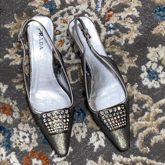 Prada | Shoes | Prada Vintage Metallic Slingback Heels Size 4 Final ...
